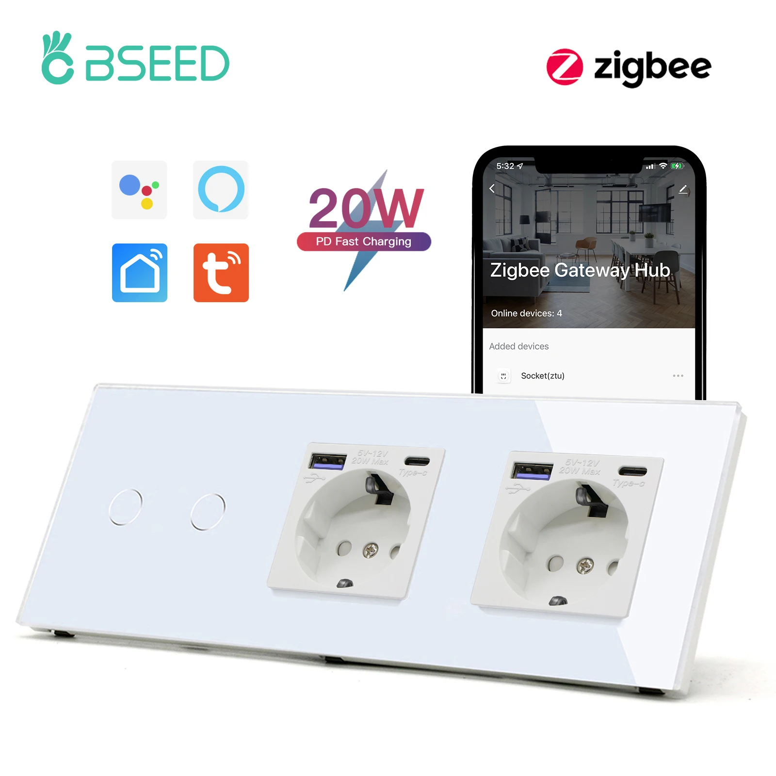 BSEED-ZigBee-Touch-Switch-1-2-3Gang-Smart-Wall-Light-Switches-Tuya-APP ...