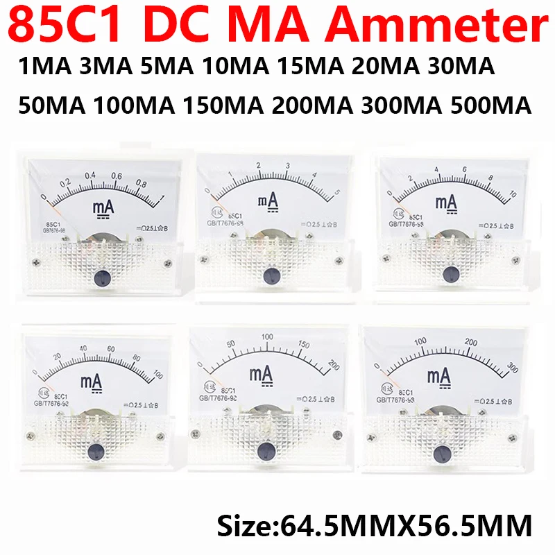85C1-mA-DC-Amp-Meters-Analog-Meter-Panel-Measuring-Range-1mA-2mA-10mA ...