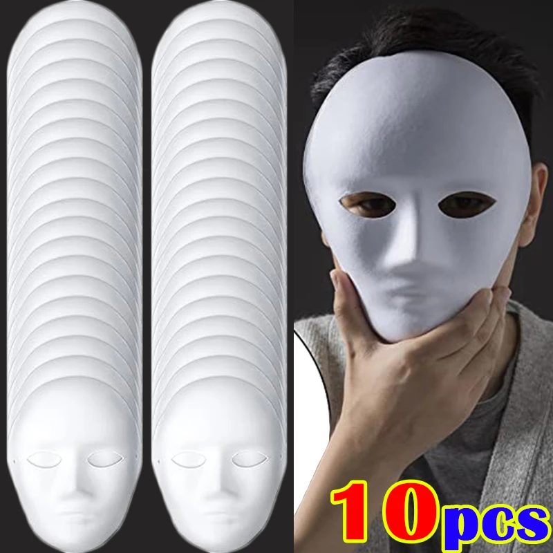 10pcs-DIY-Full-Face-Masks-Paper-Blank-White-Halloween-Cosplay-Paintable ...