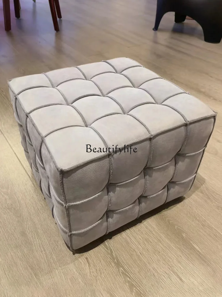 Full-Matte-Leather-Retro-Modern-Minimalist-Small-Square-Stool-Italian ...