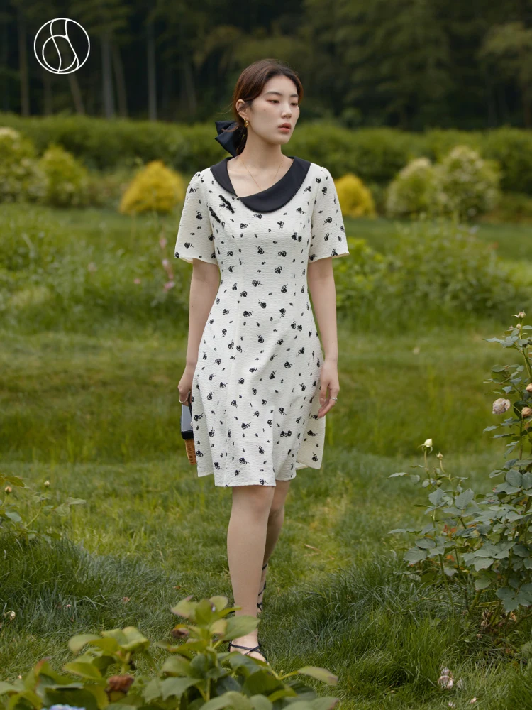 DUSHU-Women-Asymmetric-Neck-Chinese-Buckle-Dress-Printed-Contrast-Knee ...