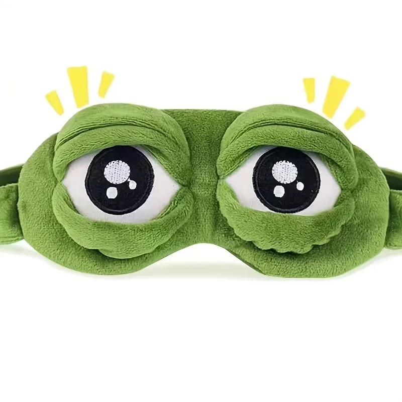 3D Movable Eye Pepe the Frog Eye Mask (15×10cm) - Soft Plush Sad Frog ...