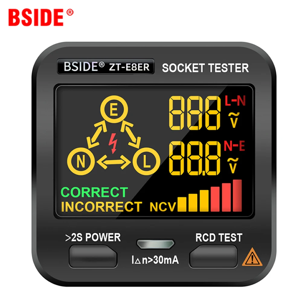 Bside Digital Socket Tester Smart Voltage Detector Rcd Gfci Ncv Test ...