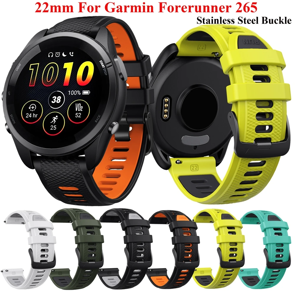 22mm-Silicone-Watchband-Strap-for-Garmin-Forerunner-265-Wirst-Band-for ...