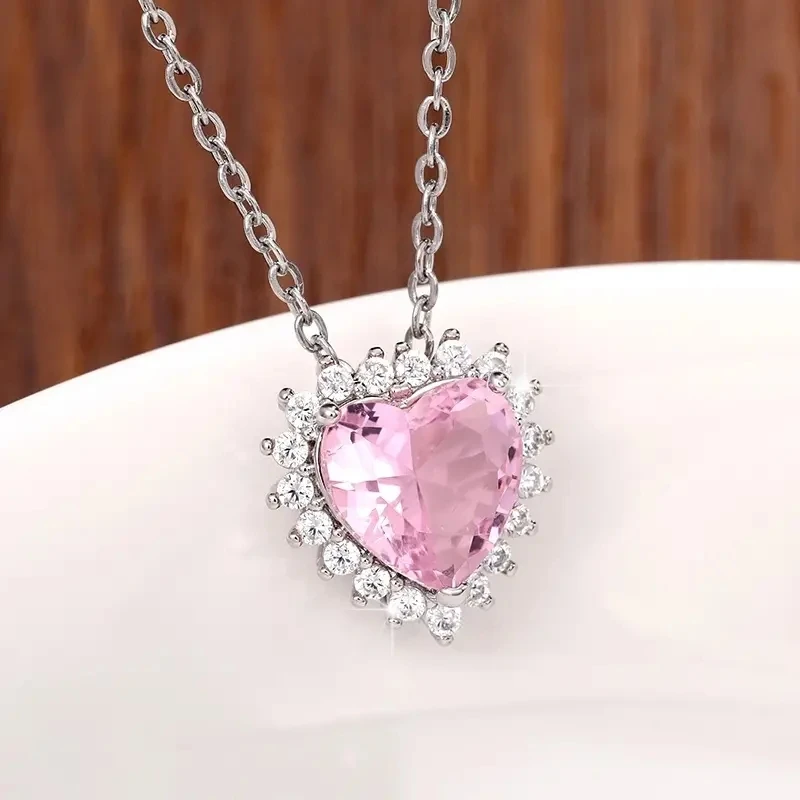 Romantic-Pink-Heart-shaped-Pendant-Necklace-Party-Banquet-Women-s ...