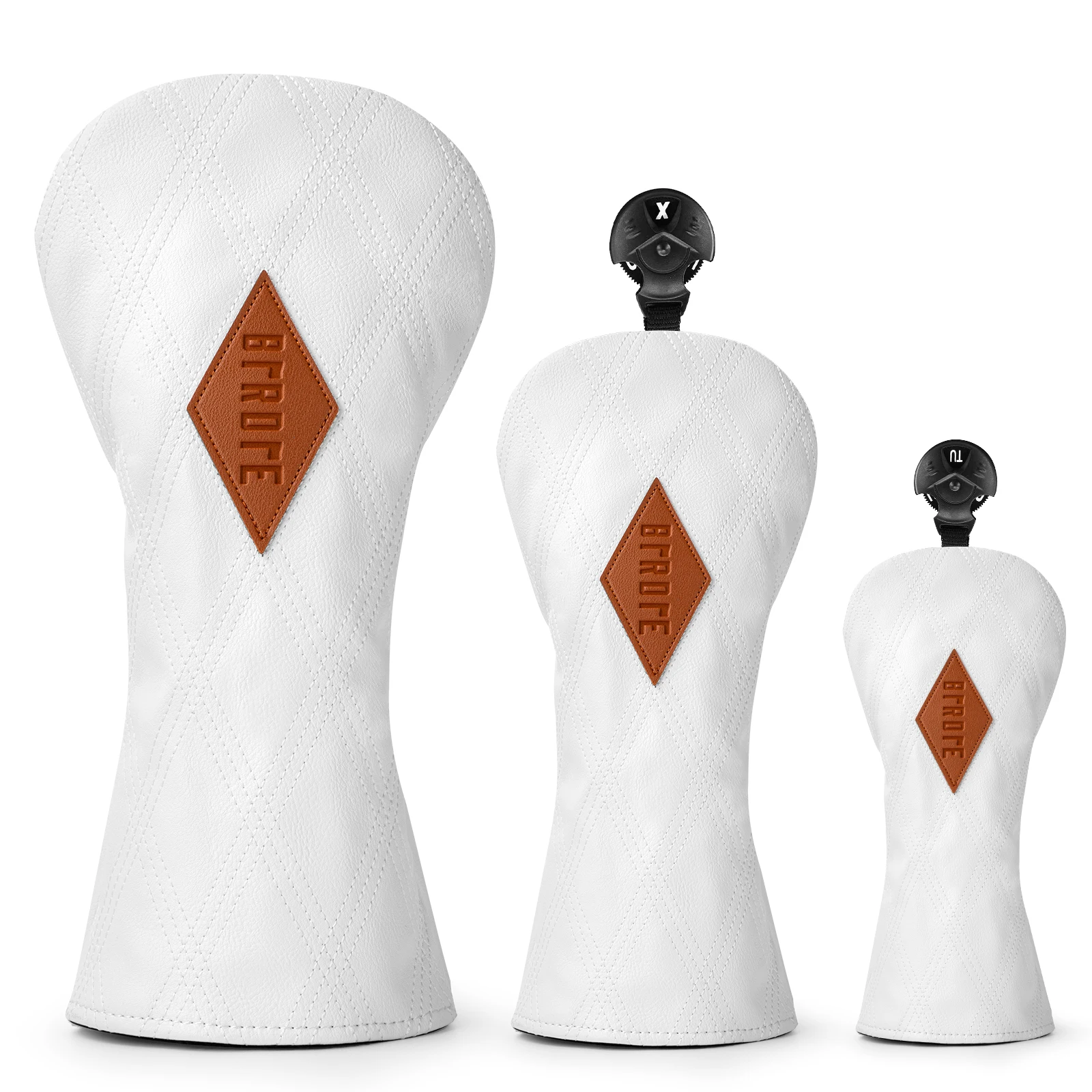 White and Brown Premium Leather Birdie Emboss Golf Headcovers Golf ...