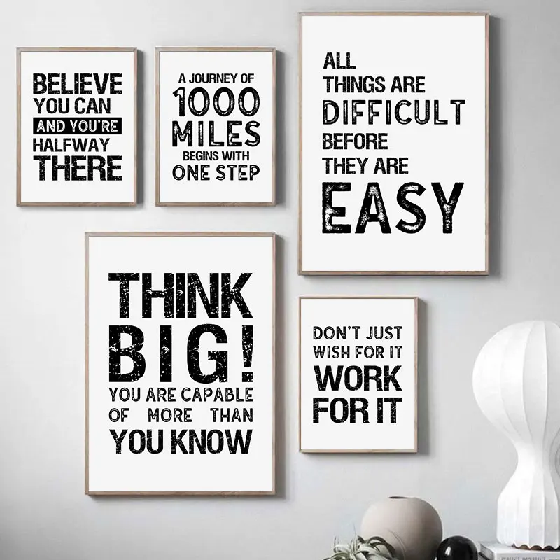 Black White Inspirational Quotes Canvas Art Poster Print Modern Nordic ...