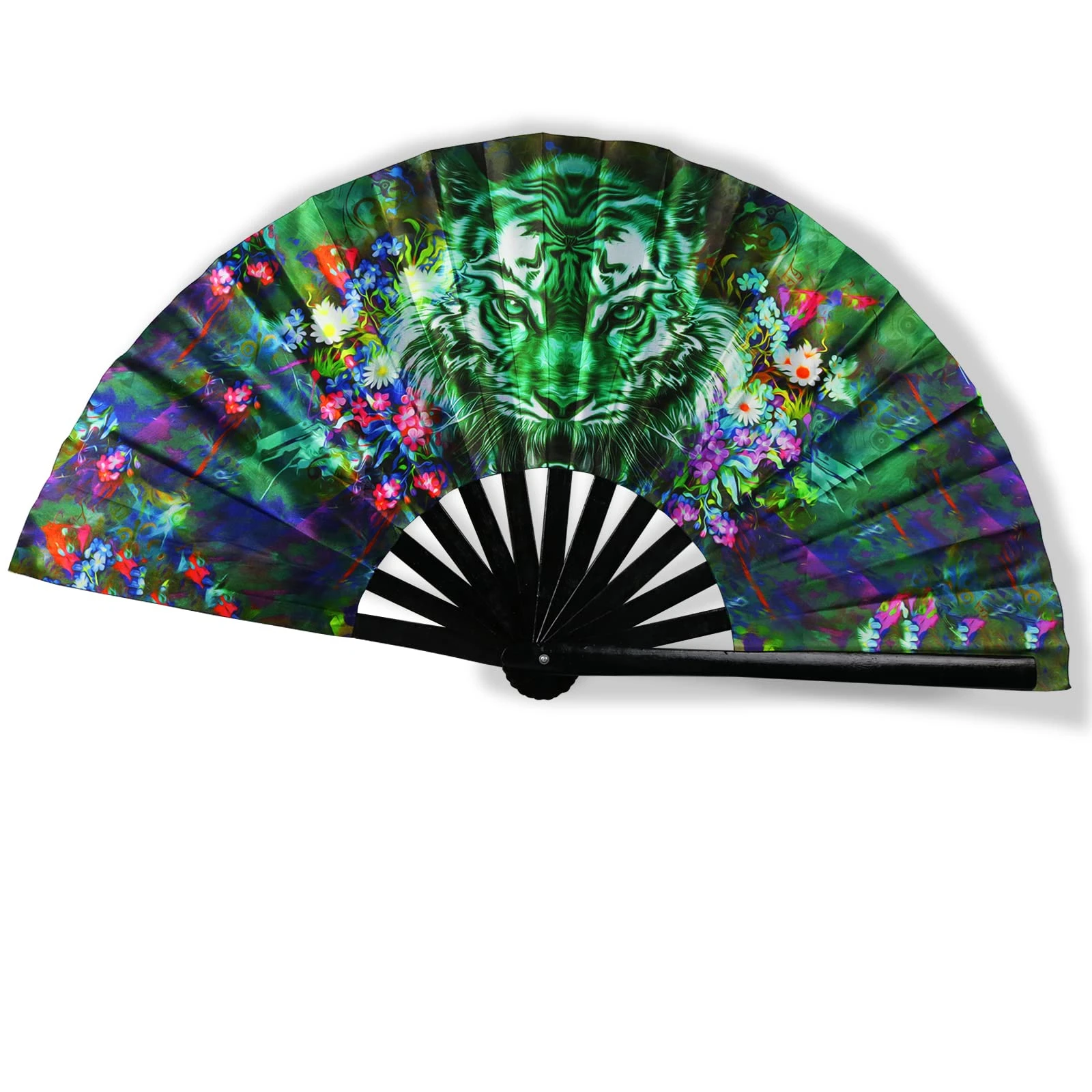 Trippy-Tiger-Hand-Folding-Fans-Bamboo-Rave-Festival-Folding-Fan ...