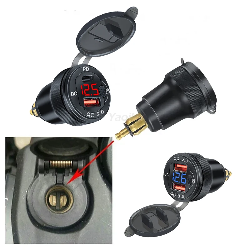PD QC3.0 Motorcycle USB Charger 12V Power Adapter Hella DIN Socket w ...