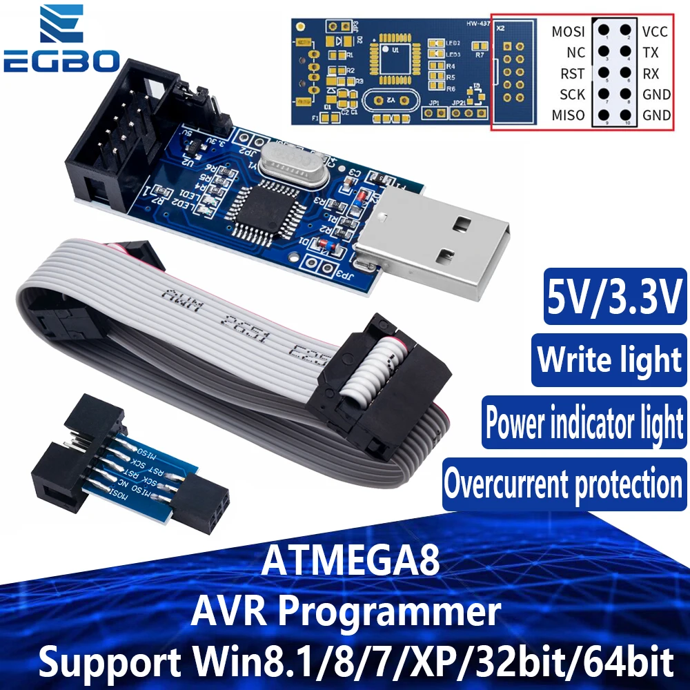 1PCS~5PCS EGBO USBASP USBISP AVR Programmer USB ISP USB ASP ATMEGA8 ...