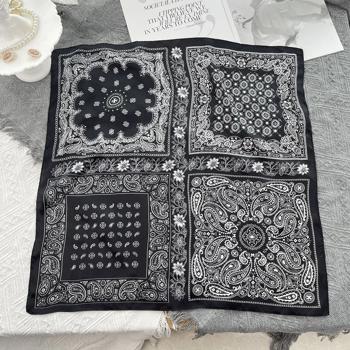 100% Mulberry Silk Neckerchief Scarf Women Luxury Brand Bandana Foulard ...
