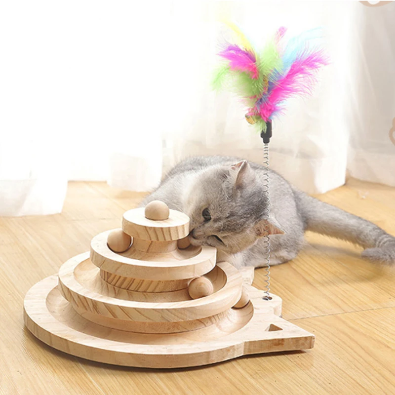 Wooden-2-3-Levels-Pet-Cat-Toy-Tower-Tracks-Disc-Cat-Intelligence ...