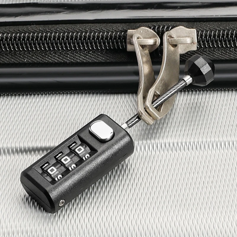 Black Travel Luggage Lock Gym Chest Drawer Steel Wire Padlock With 3 ...