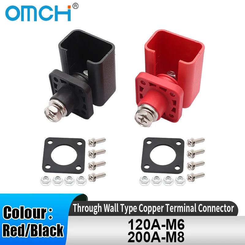 OMCH Red/Black Through Wall Type Copper Terminal Connector 120A 200A ...