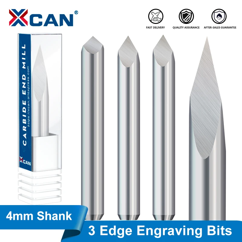 XCAN 4mm Shank Carbide Milling Cutter 3 Edge Pyramid Engraving Bits 20 ...