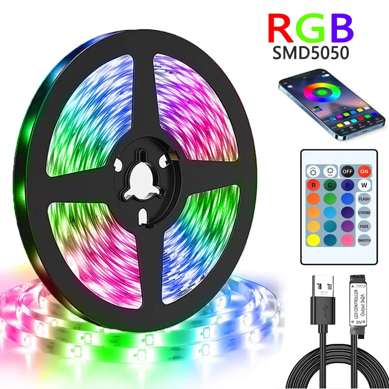 5050-18-LED-Strip-Lights-Bluetooth-App-IR-Control-RGB-USB-Bright-Best ...