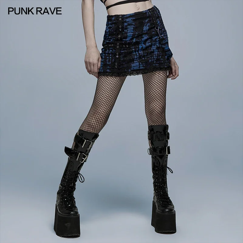 PUNK-RAVE-Women-s-Gothic-Decadent-Knitted-Texture-Broken-Holes-Skirt ...