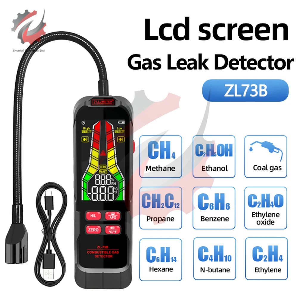 ZL73B ZL72B Gas Leak Detector 50-100000ppm Rechargeable Combustible Gas ...