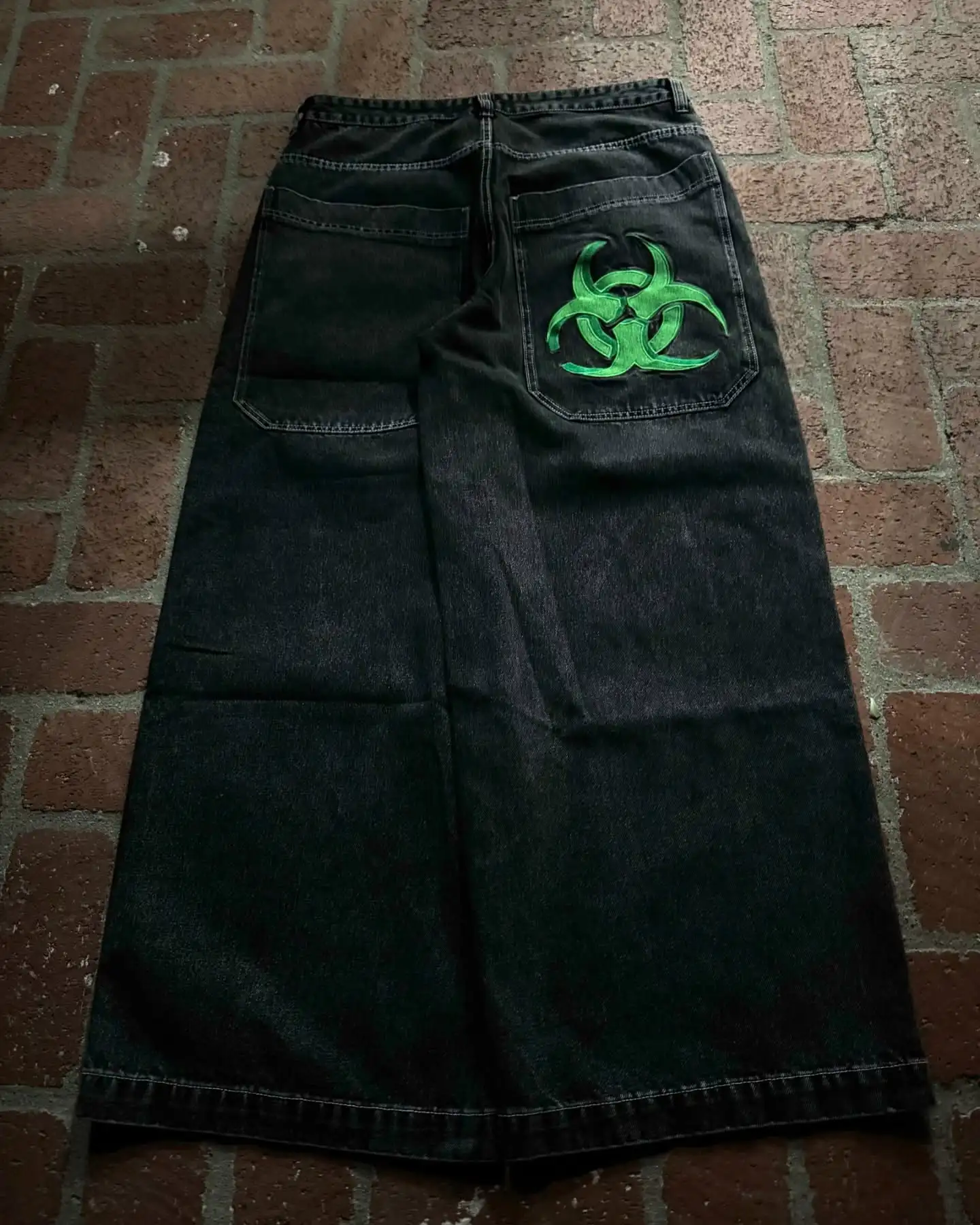Men Fashion Hip Hop Retro Baggy Jeans Y2K Gothic Embroidery Punk ...