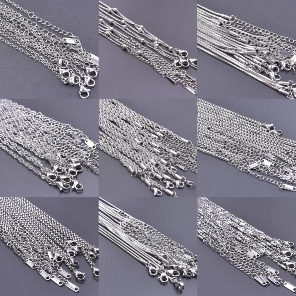 10pcs-Lot-Stainless-Steel-45cm-Adjustable-Chain-Necklace-For-Women-Men-Chains-DIY-Components ...