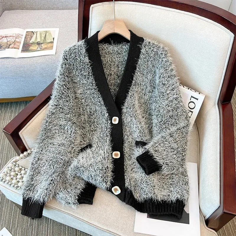 Lksk-Autumn-Winter-New-Mink-Fleece-Sweater-V-Neck-Style-Cardigan ...