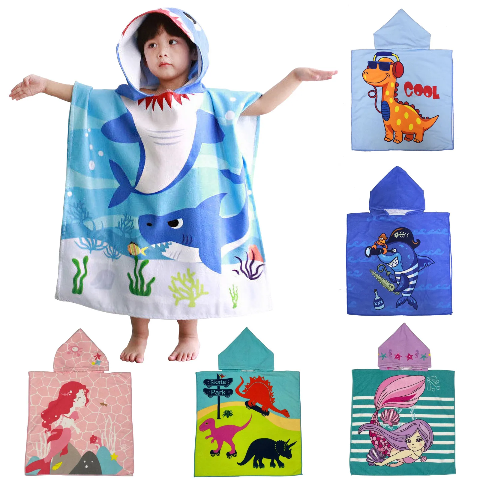 Children-Hooded-Cloak-Beach-Towel-Kids-Swimwear-Bath-Towel-Robes-For ...