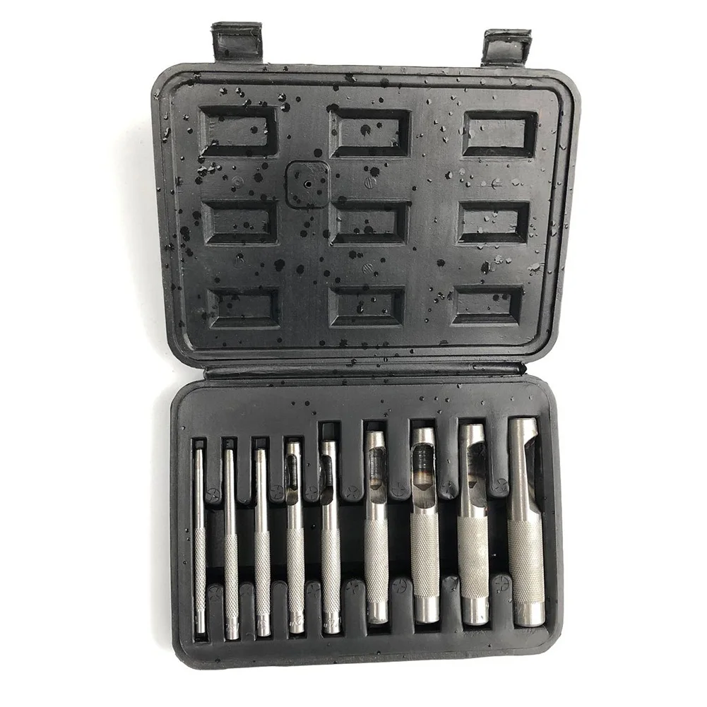 9PC-Punching-Leather-Hole-Punch-Round-Steel-Leather-Craft-Hollow-Hole ...