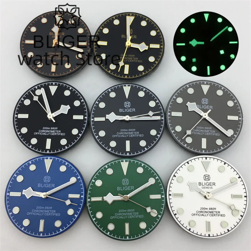 BLIGER-29mm-Dial-Black-Gray-Green-Blue-white-Dial-Tape-Pointer-Green ...