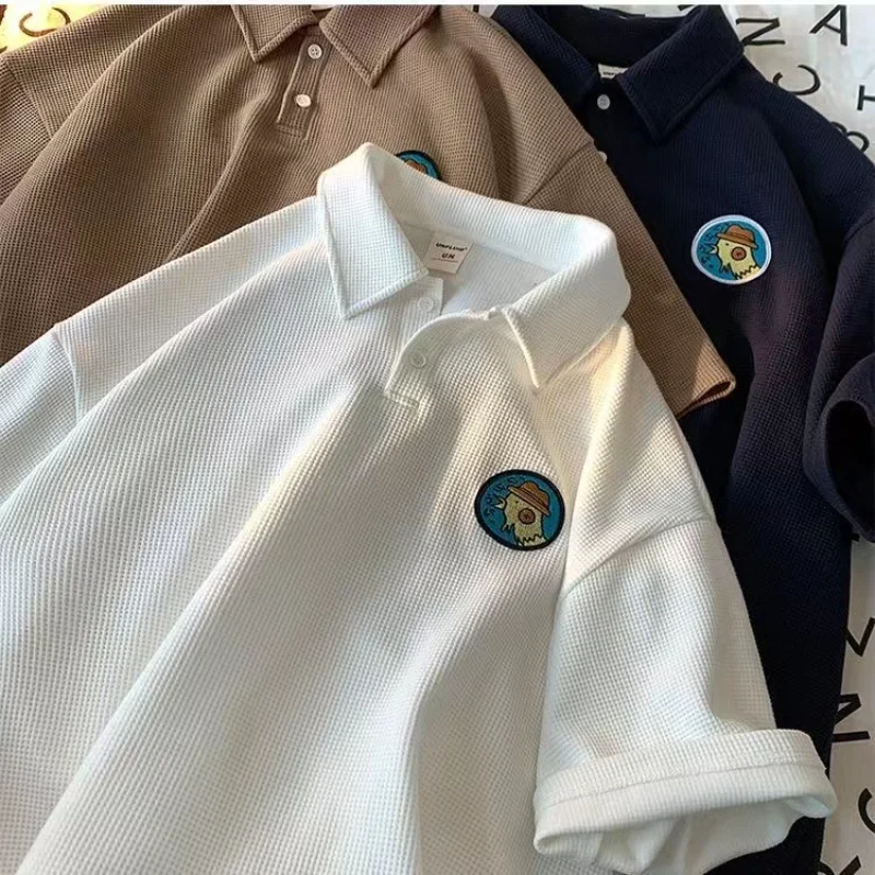 2023 New Lapel Solid Color Short Sleeve T Shirt for Men Polo Shirt Summer Ins Casual Loose ...