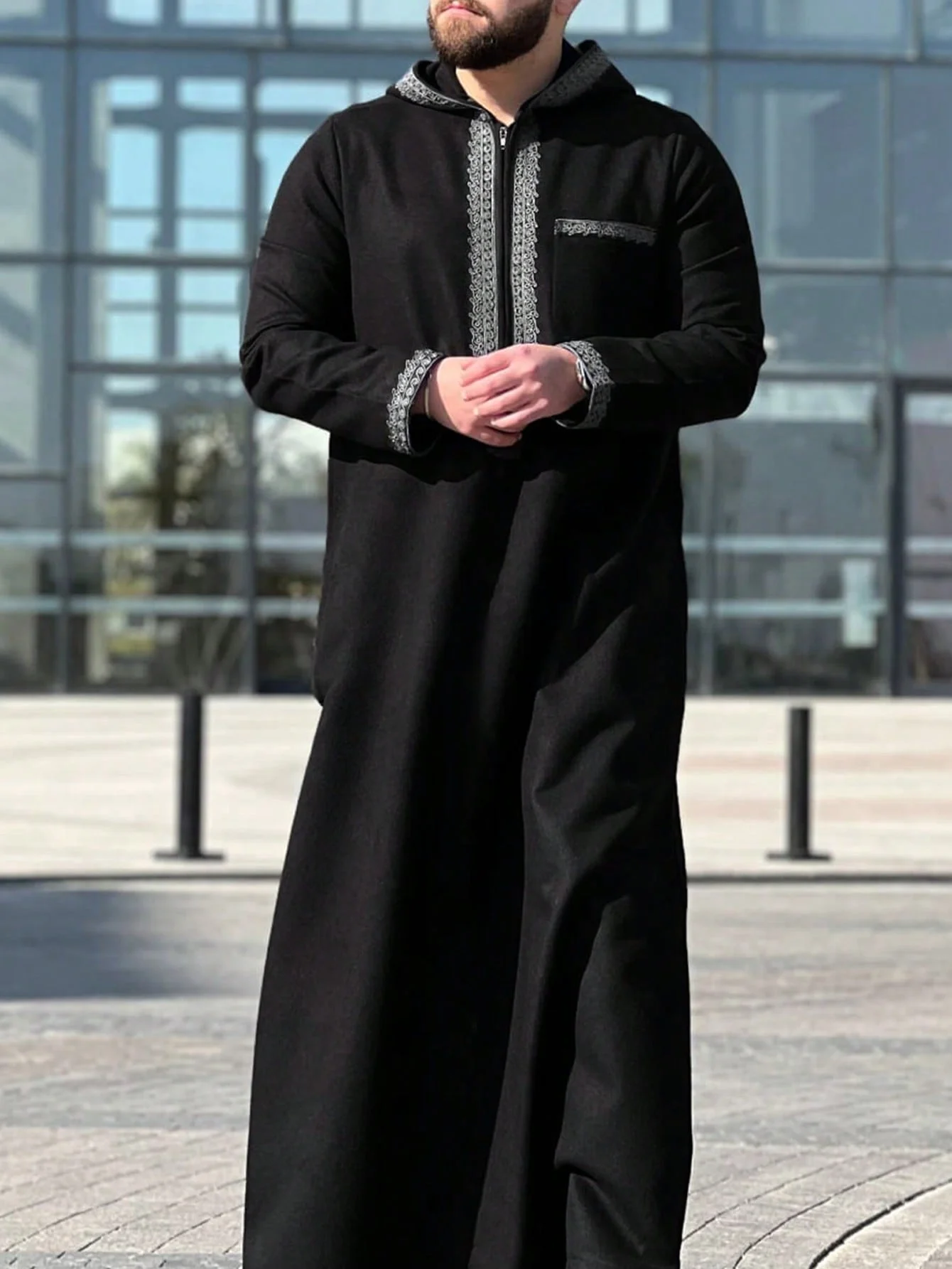 New Moroccan thobe long-sleeved embroidered hood design Muslim man ...