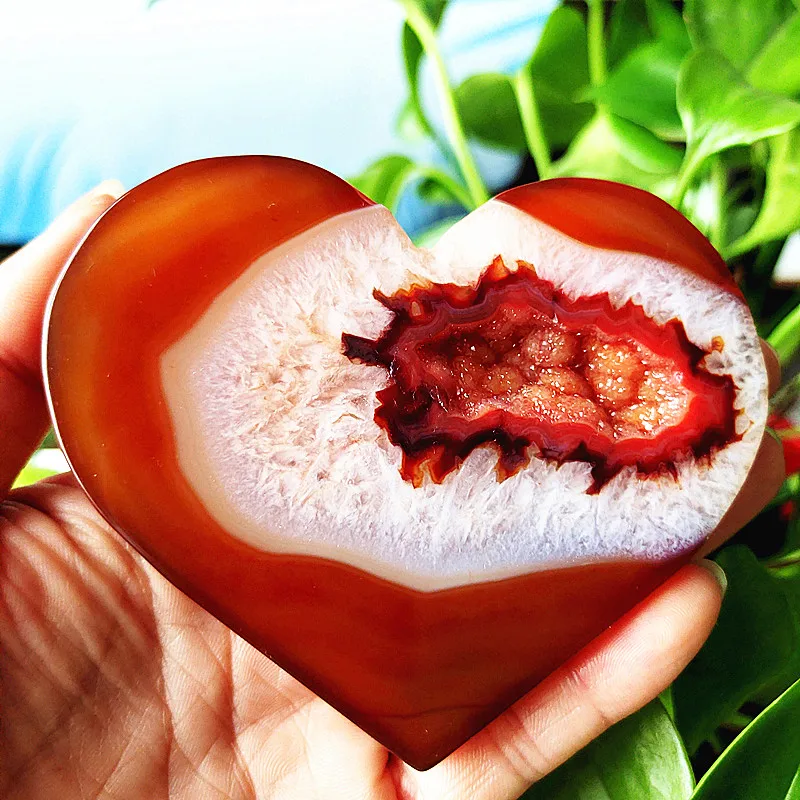 Natural Red Agate Slice Stone Geode Crystal Chips Love Heart Room Decor ...