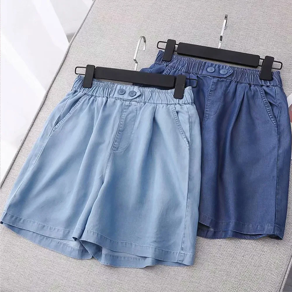Soft-Thin-Tencel-Denim-Shorts-for-Women-Summer-Casual-Loose-Elastic ...