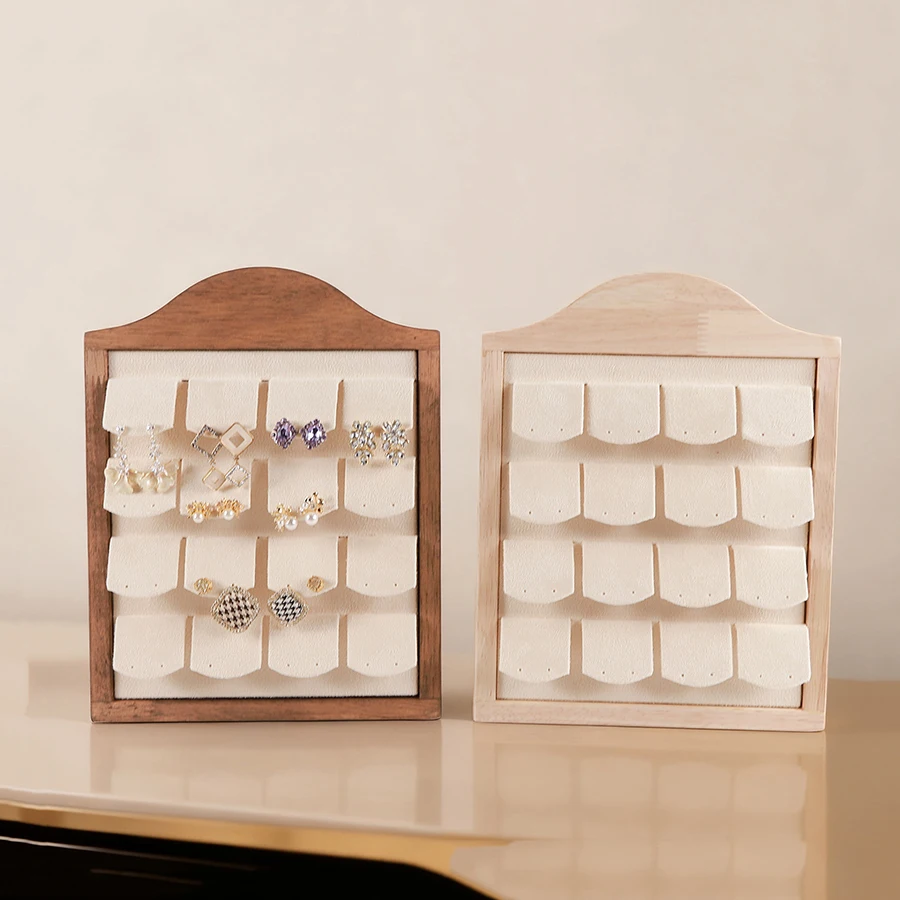 Beige Walnut-Style Vertical Jewelry Display Stand Earrings riing ...