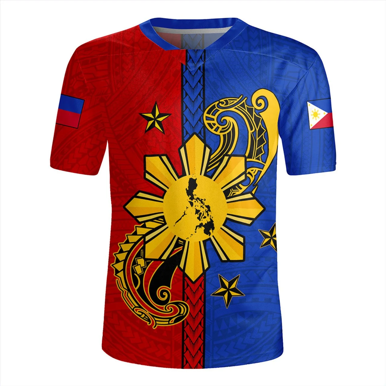 3D Polynesian Philippines Filipinos Rugby-Jersey Printed V-Neck T Shirt ...