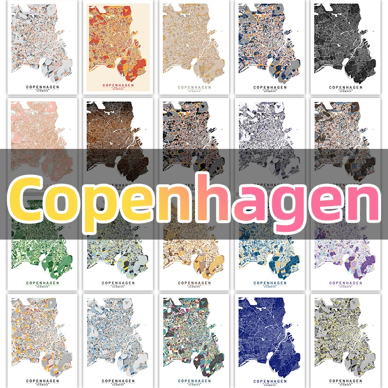 Denmark-Copenhagen-Colour-Map-Painting-Canvas-Painting-Wall-Art ...