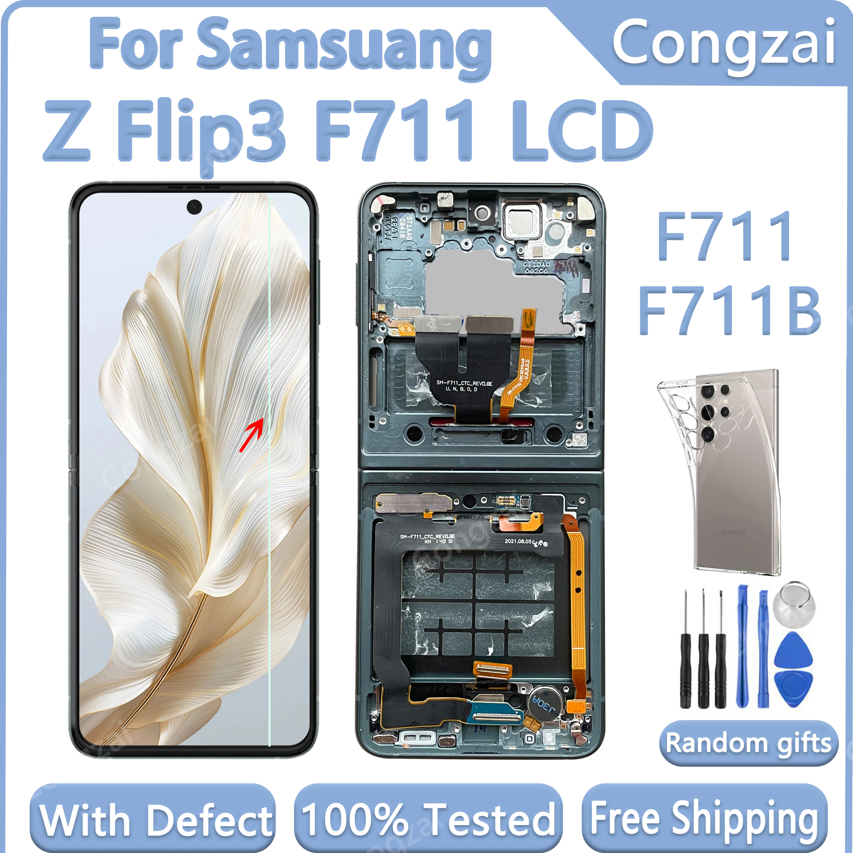100-Tested-Screen-For-Samsung-Z-Flip3-Display-LCD-SM-F711U-F711B-F7110 ...