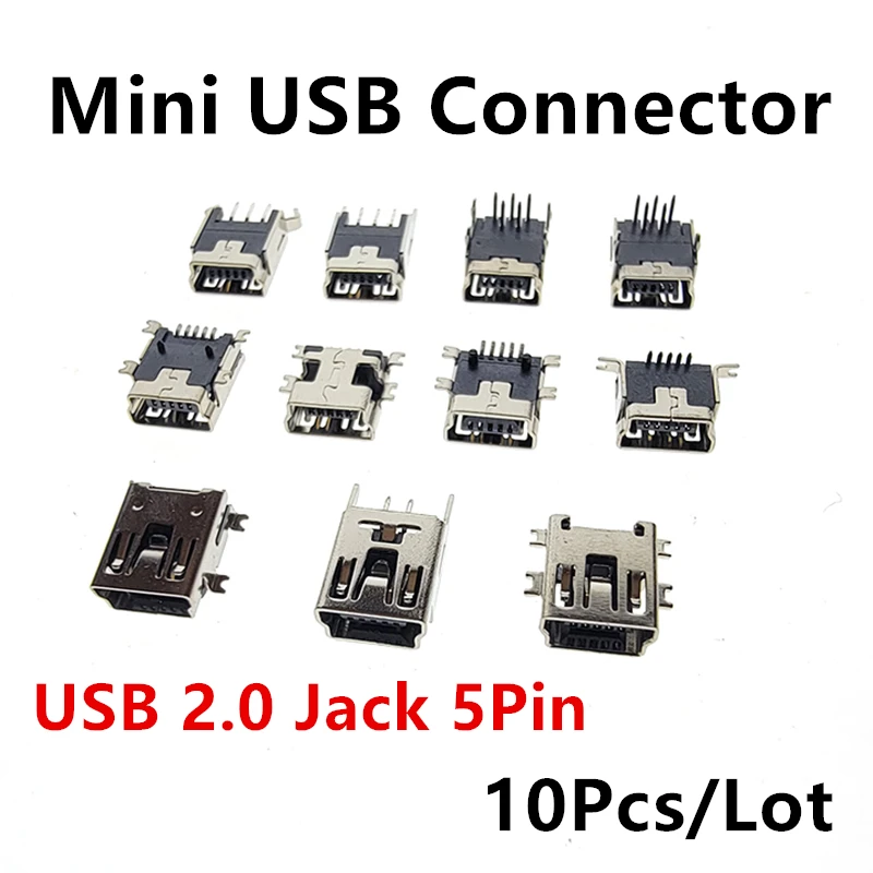 10Pieces-9Types-Mini-USB-Connector-B-Type-USB-2-0-Jack-5pin-SMT-DIP-PCB ...