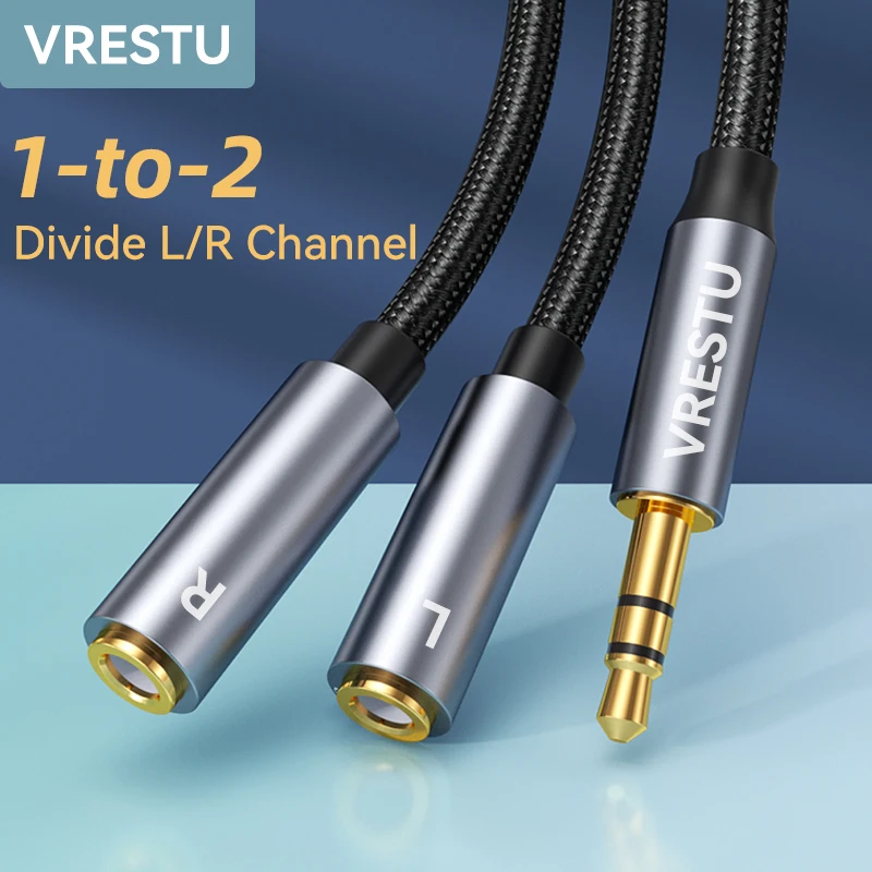1-in-2-Out-3-5mm-to-2Female-Left-Right-Channel-Cable-Stereo-AUX ...
