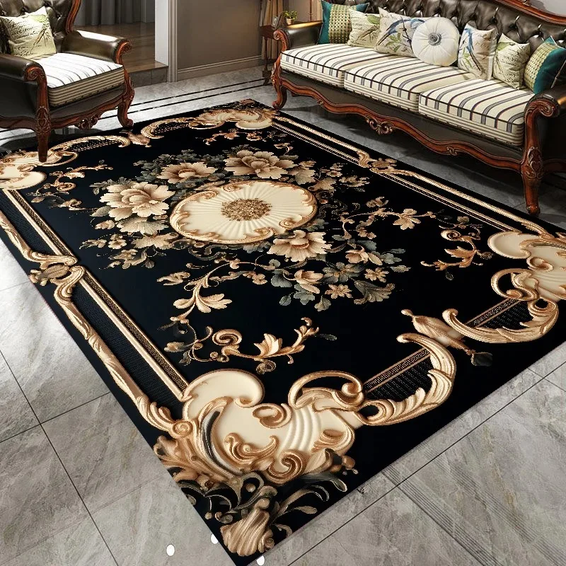 Luxury-European-Style-Black-Living-Room-Carpet-Classical-Persian-Floral ...