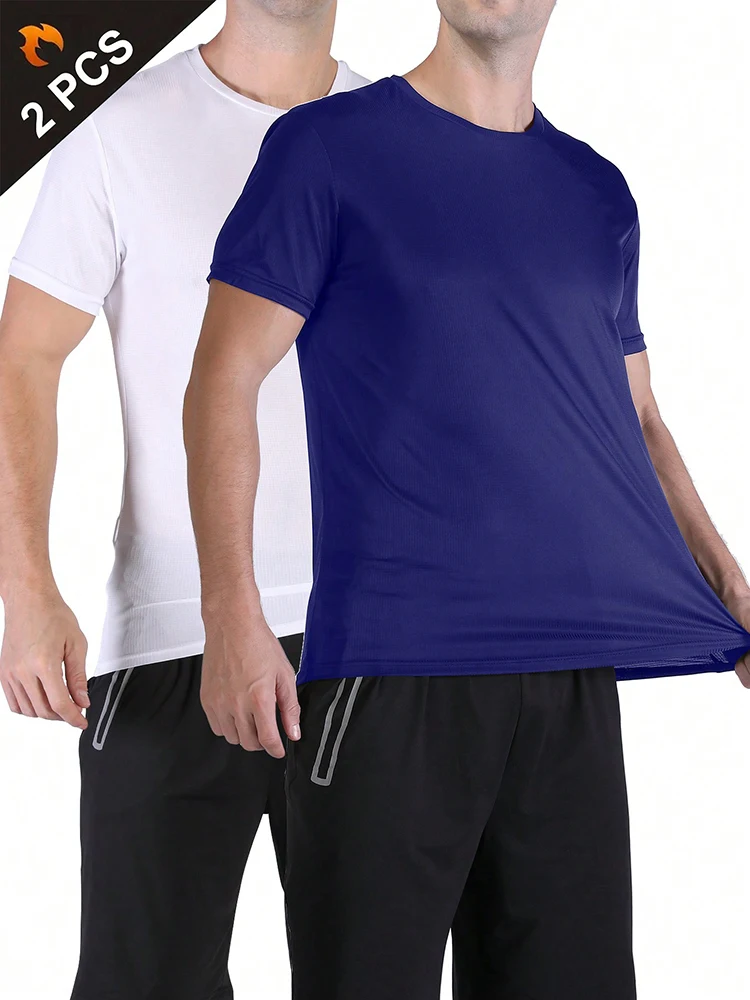 2PCS Men's Solid Color Ultralight Quick Dry Sport T-Shirt, Breathable ...