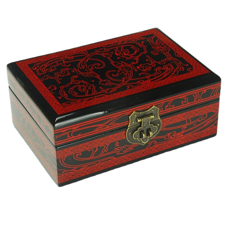 Wooden Jewelry Box Vintage Lacquer Box With Lock Large Pingyao Push ...
