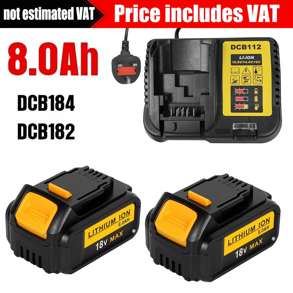 2pack Battery Charger Replace for 10.8V-18V Dewalt 18V XR 8.0Ah Li-ion ...