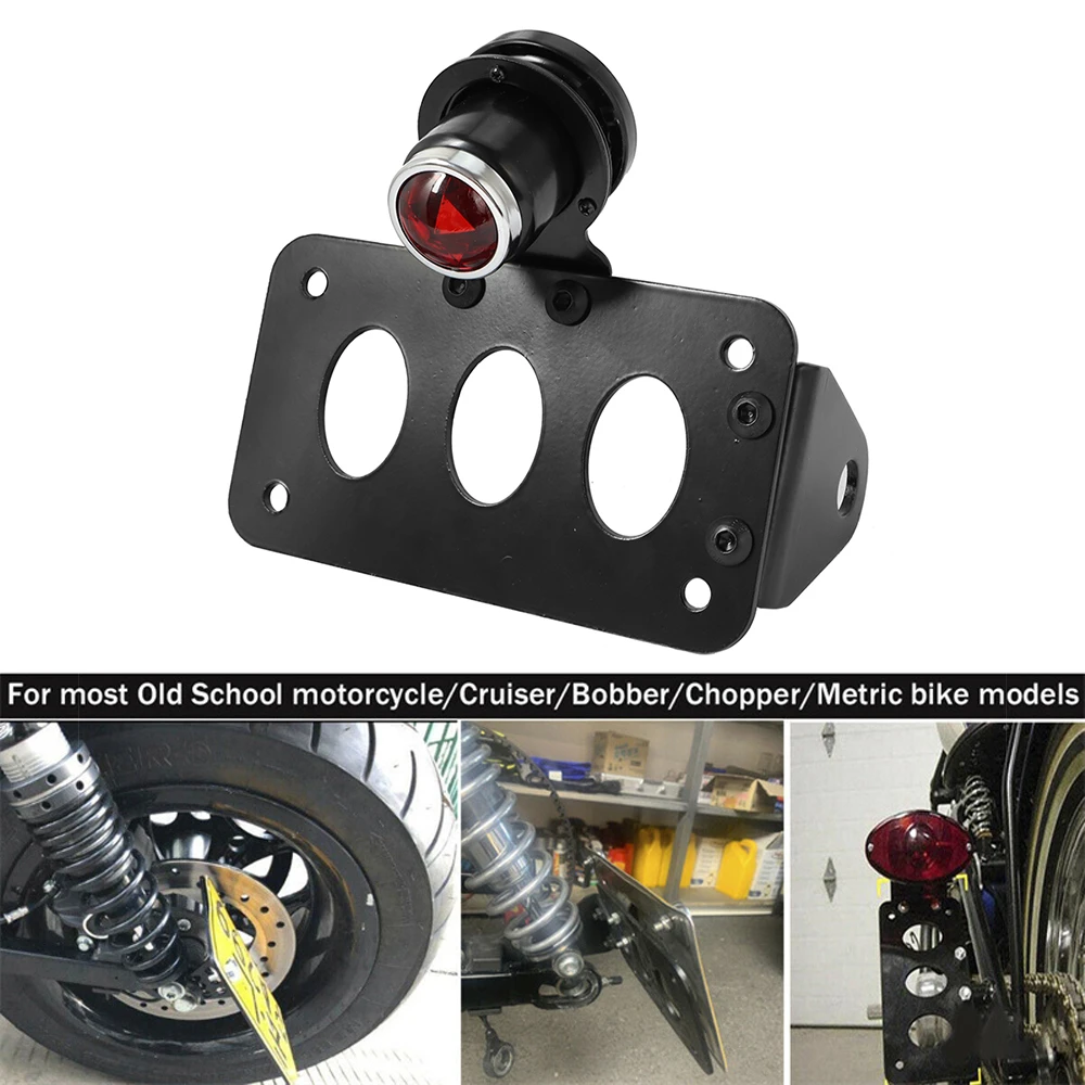Black Motorcycle Side Mount Tail Light W/ License Number Plate Bracket ...