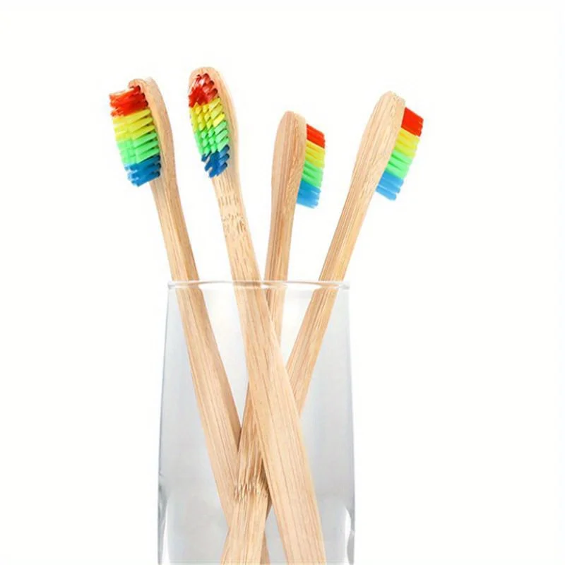 10pcs Color Head Bamboo Toothbrush Environment Wood Rainbow Bamboo ...