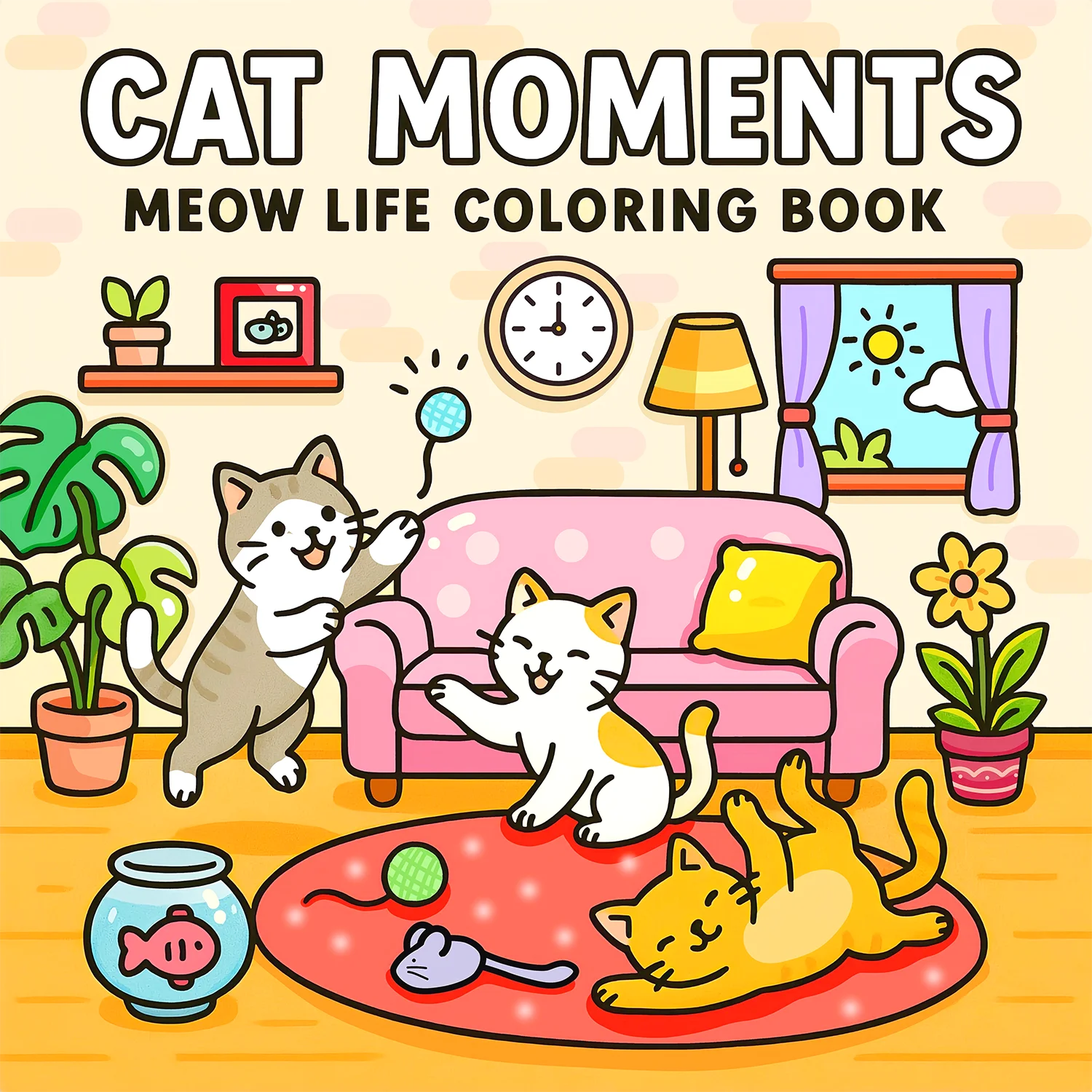 CAT MOMENTS MEOW LIFE Coloring Book 24 pages Kid Cartoon Graffiti ...