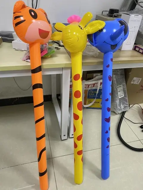 10Pcs Inflatable Animals Stick With Smile Face Inflatable Balloon Toy ...