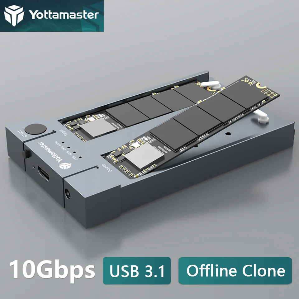 Yottamaster M.2 NVMe SSD 인클로저 오프라인 복제 USB C 복사기, 외장 케이스 하드 드라이브 디스크, 듀얼 ...