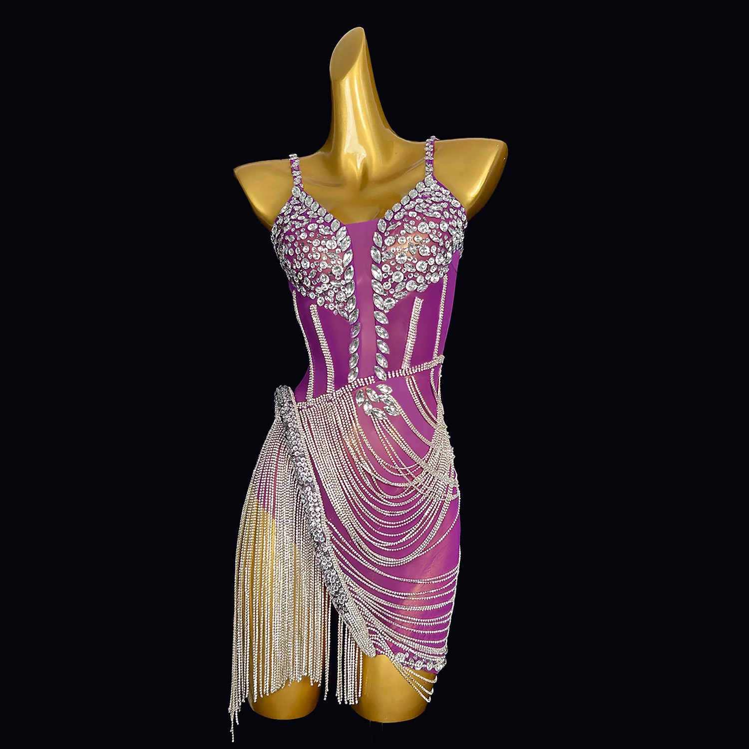 Sexy-Women-Shining-Rhinestones-Tassel-Dance-Nightclub-Costume-Mesh ...