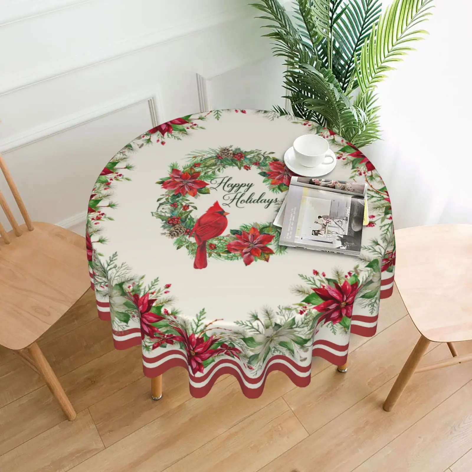 Red-Cardinal-Bird-Tablecloth-Round-Red-White-Floral-Table-Cloth ...