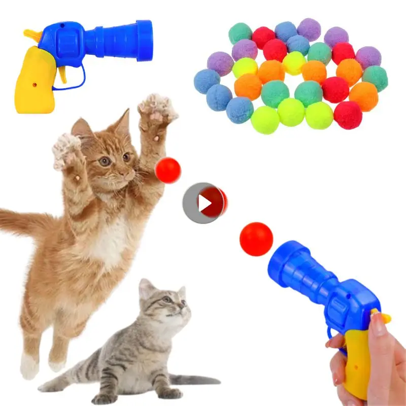 Cat Teaser Toy Gun Plush Ball Plush Ball Shooting Gun Interactive ...